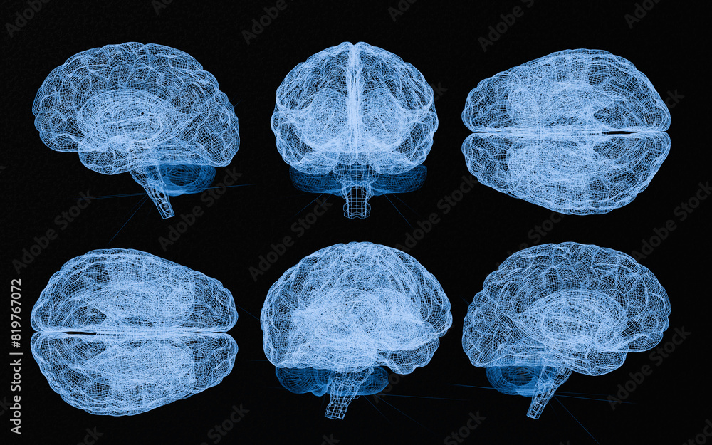 blue brain scan Wireframe Brain AI - Neural Network Visualization on a ...