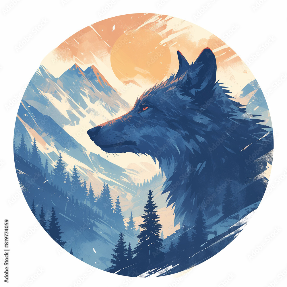Wolf creative illustration badge for t-shirt design. Animal wolf ...