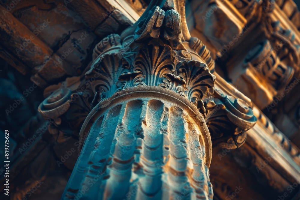 Ancient Greco-Roman hall interior with a circular stone podium ...