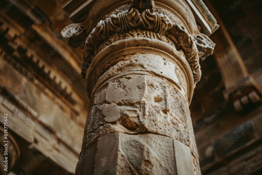 Ancient Greco-Roman hall interior with a circular stone podium ...