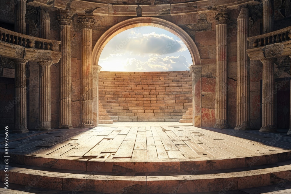 Ancient Greco-Roman hall interior with a circular stone podium ...