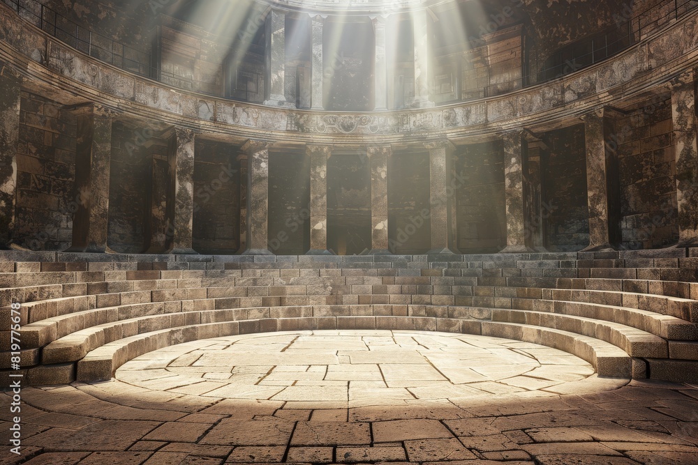 Foto de Ancient Greco-Roman hall interior with a circular stone podium ...