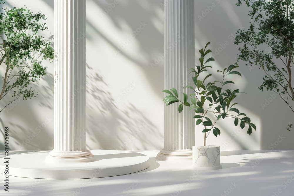 Ancient Greco-Roman hall interior with a circular stone podium ...