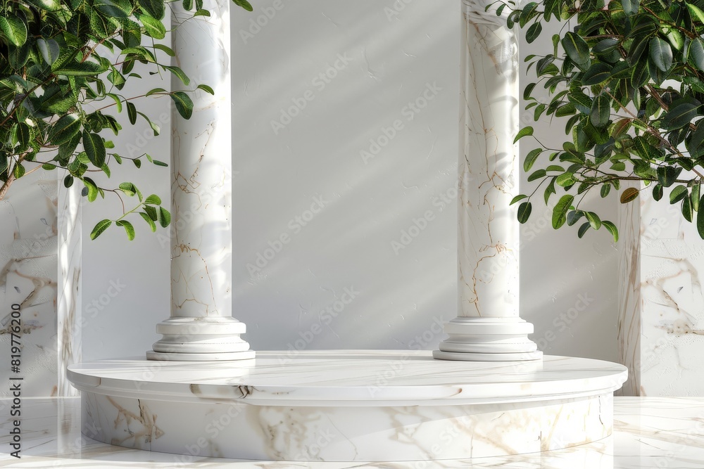 Ancient Greco-Roman hall interior with a circular stone podium ...