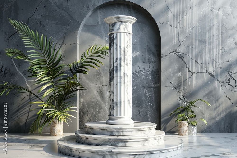 Ancient Greco-Roman hall interior with a circular stone podium ...