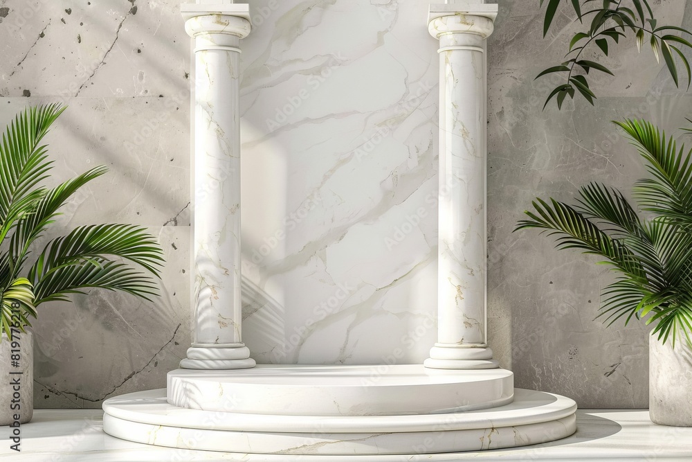 Ancient Greco-Roman hall interior with a circular stone podium ...