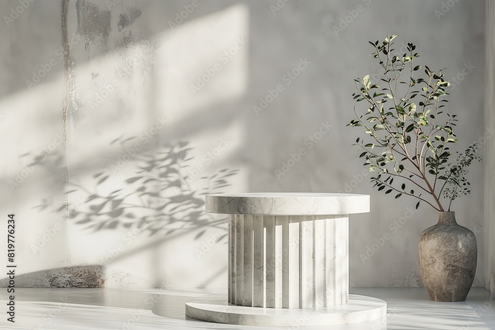 Ancient Greco-Roman hall interior with a circular stone podium ...