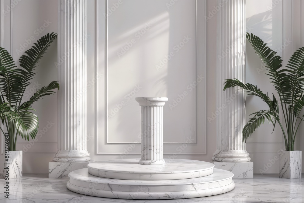 Ancient Greco-Roman hall interior with a circular stone podium ...