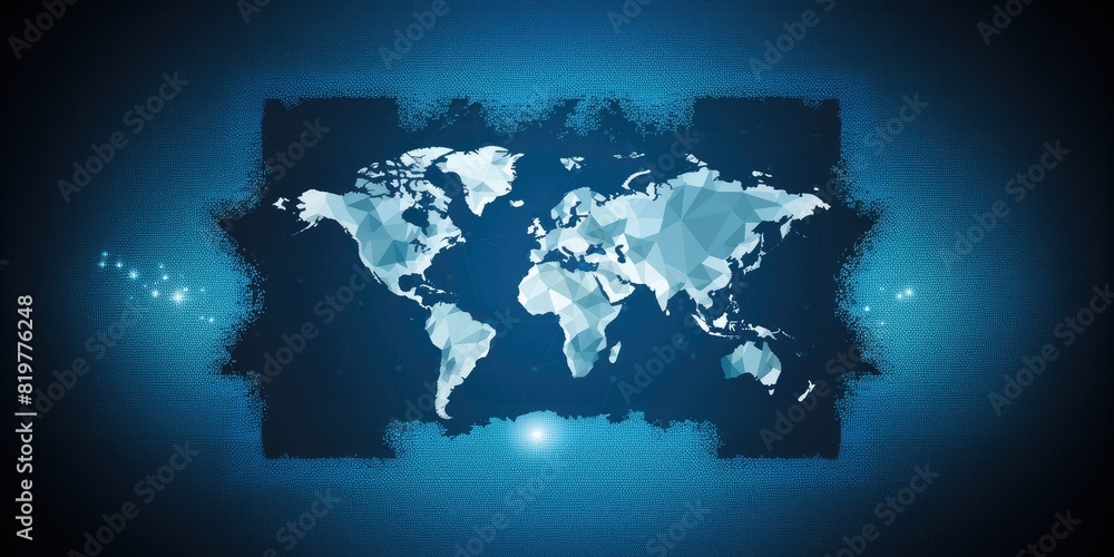 Digital world map in low poly design with network lines on a dark ...
