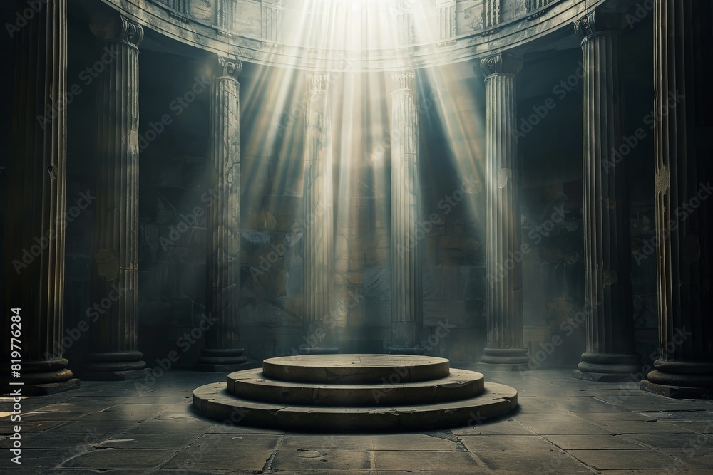 Foto de Ancient Greco-Roman hall interior with a circular stone podium ...