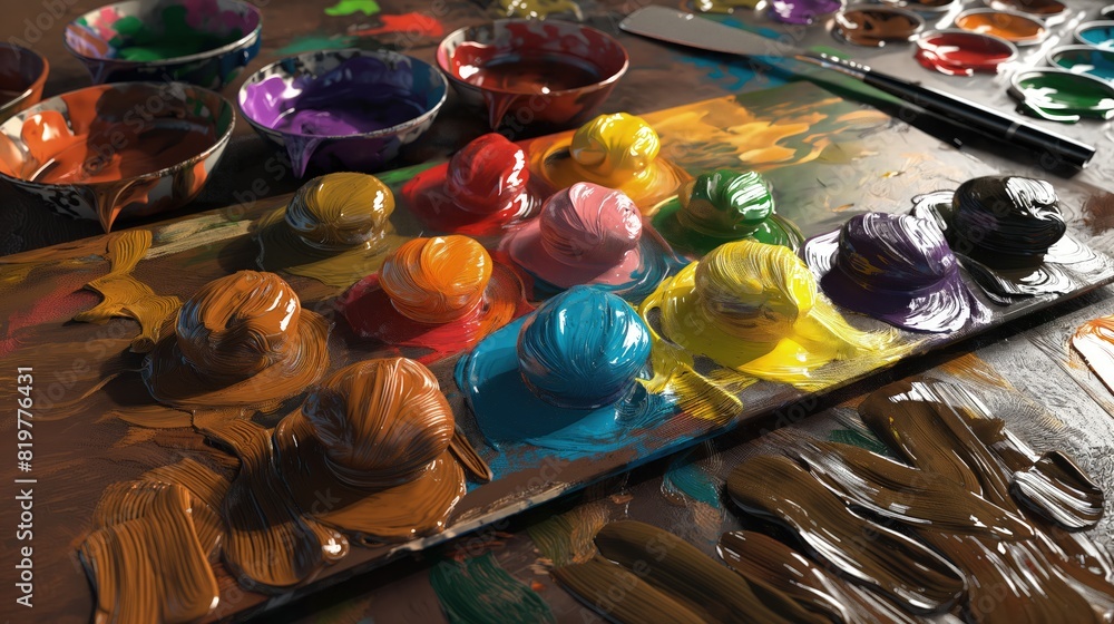 A digital oil painting toolkit with a virtual palette knife and blobs ...