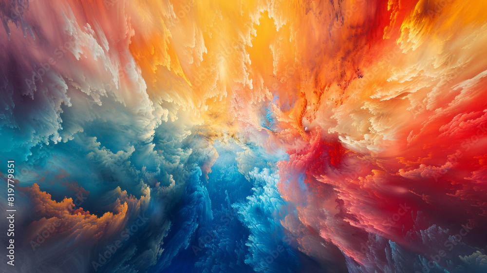 Magical explosion of colors in a white space, magical, bold, epic ...