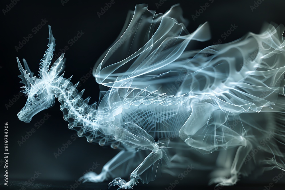 Xray film of a magical creature in a fashion pose, side view, Mystical ...