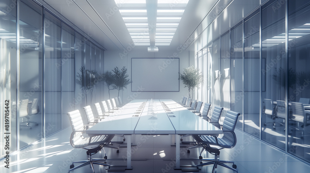 Professional Conference Room Setup With Long Table and Chairs Stock ...