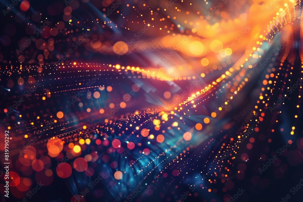 Vibrant abstract light trails creating a dynamic and colorful bokeh effect, set against a dark ...