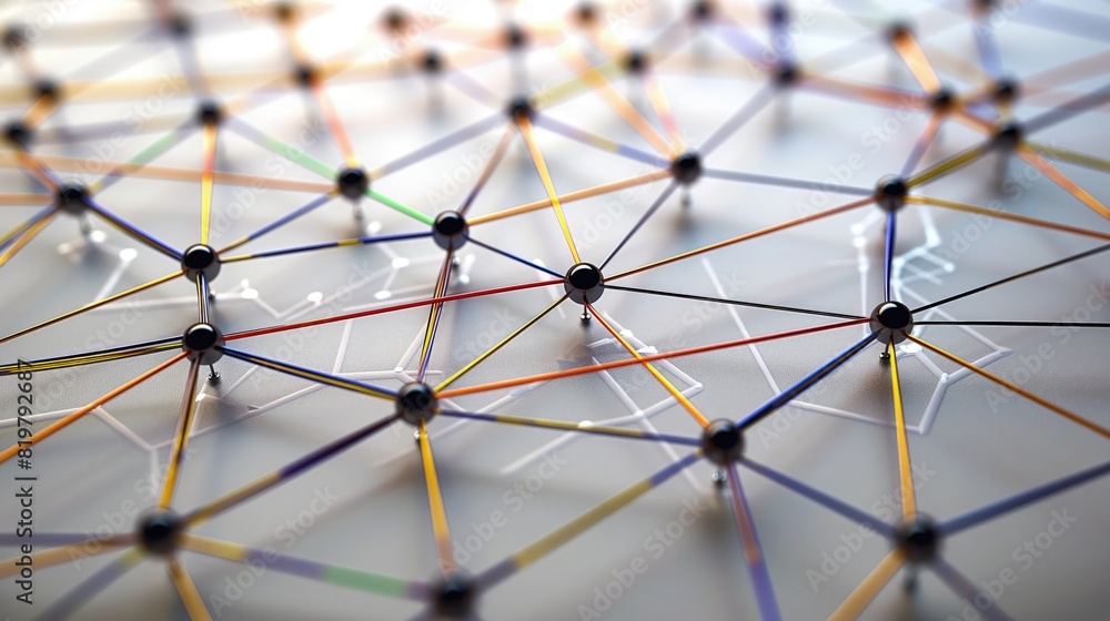 A network diagram with interconnected nodes, visually depicting the ...