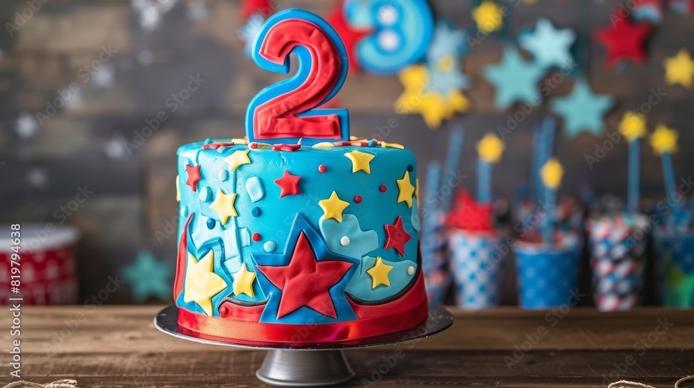 Bold Superhero-Themed Birthday Cake with Red and Blue Number 2 and ...