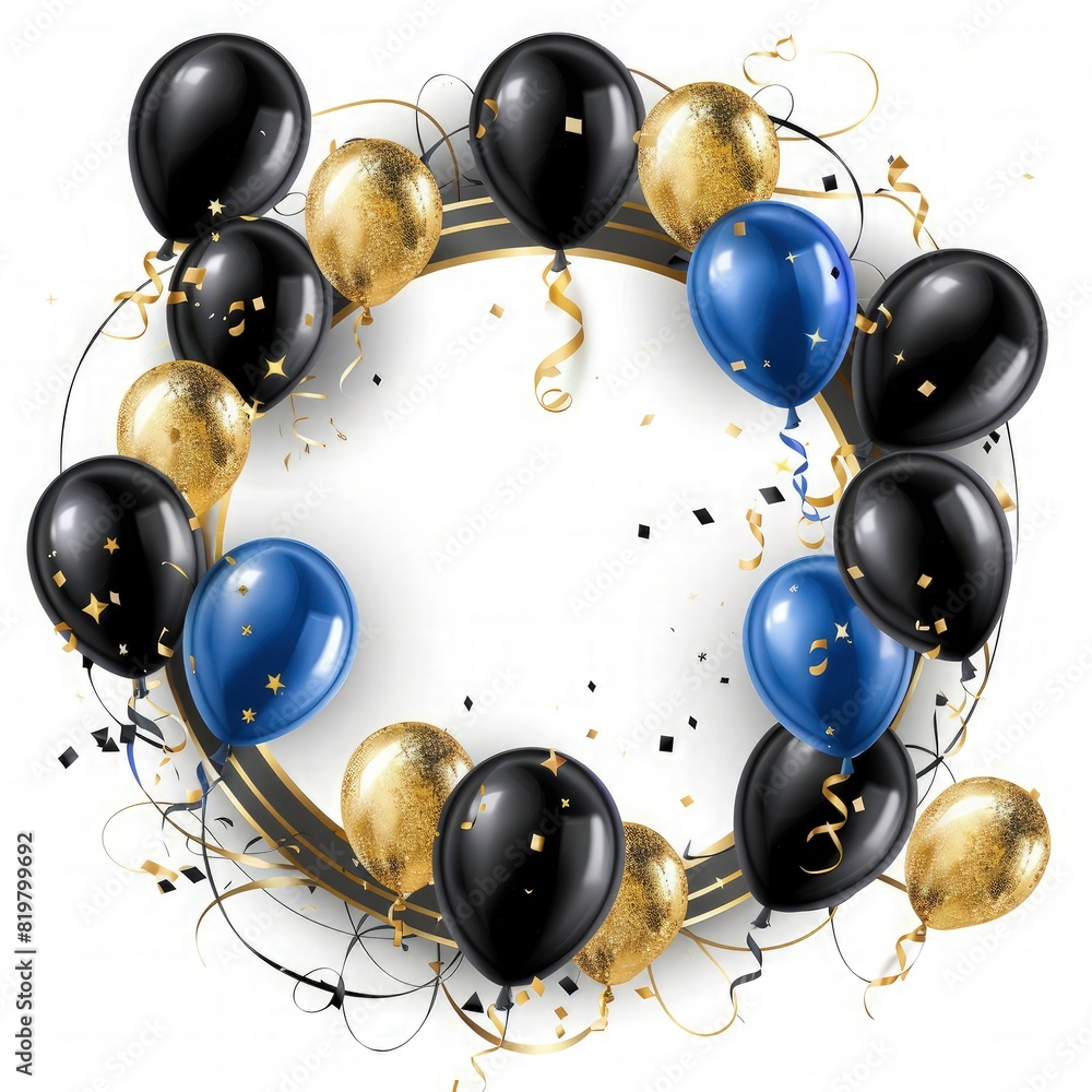 Birthday frame with black, gold and blue birthday balloon, frame with ...