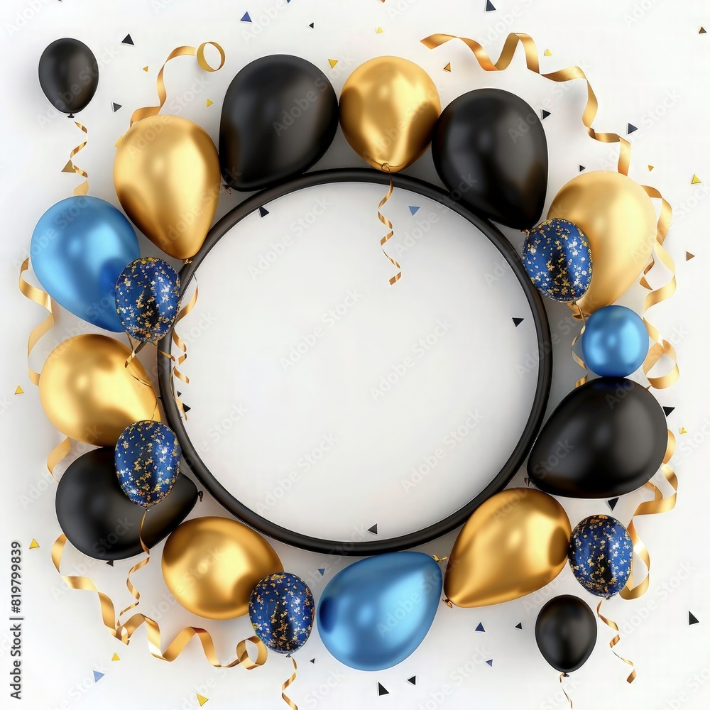 Birthday frame with black, gold and blue birthday balloon, frame with ...