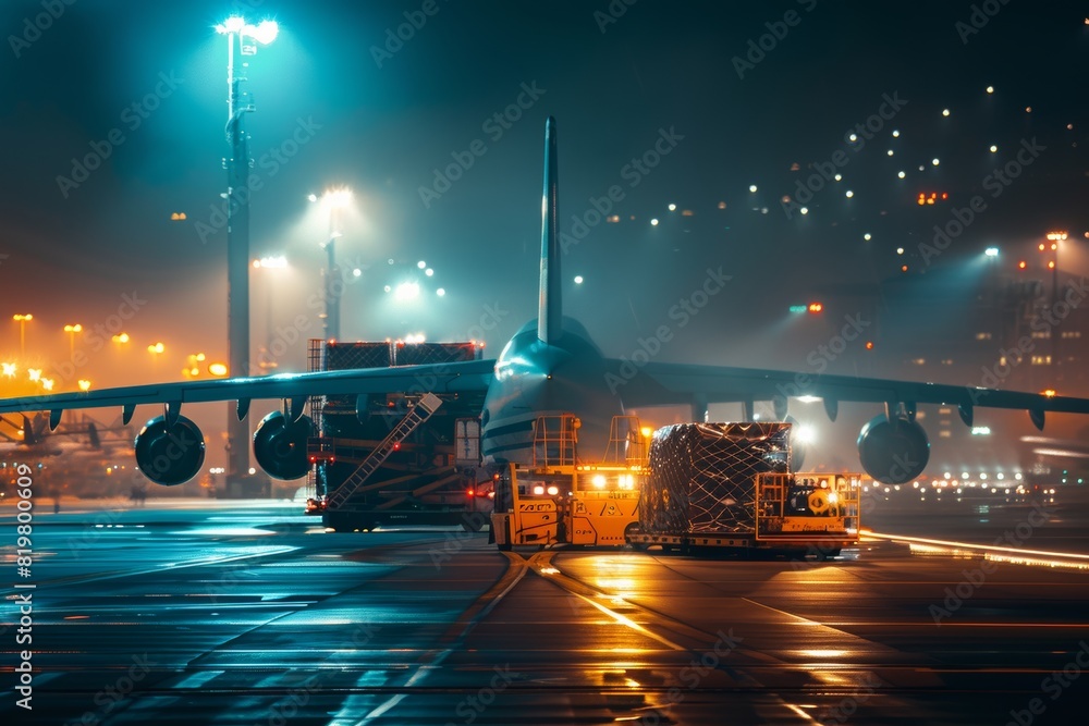 Dynamic Nighttime Cargo Airplane Loading Under Bright Airport Lights ...
