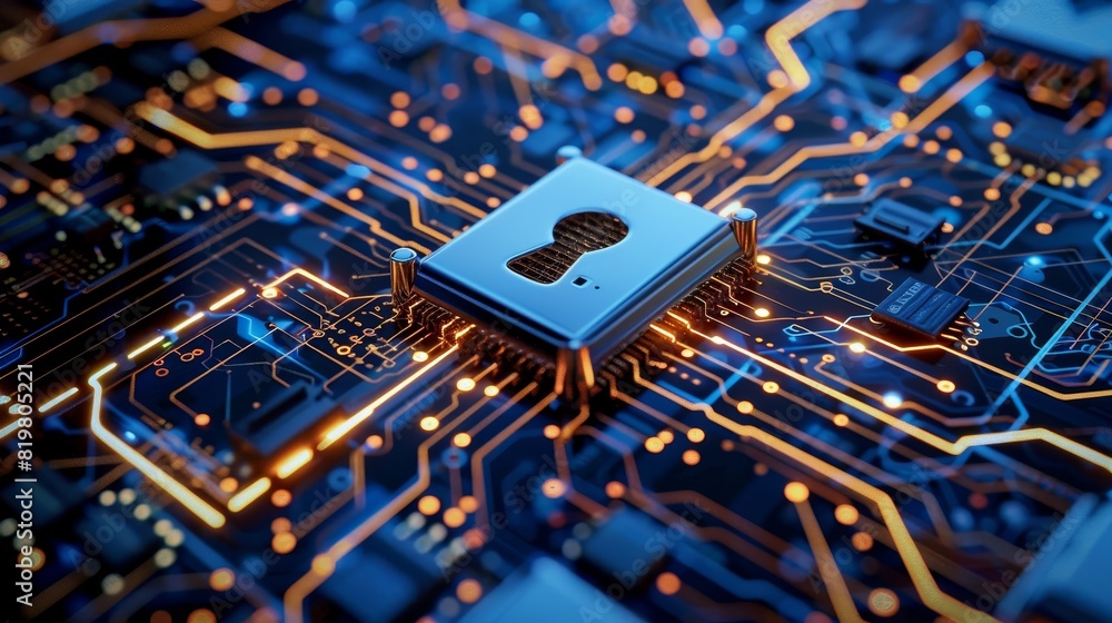 Digital Encryption Technology with Cyber Security Locks and Network Lines on Blue Background ...