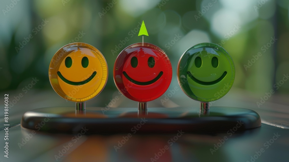 A smiley face meter with a needle pointing to a green face for ...
