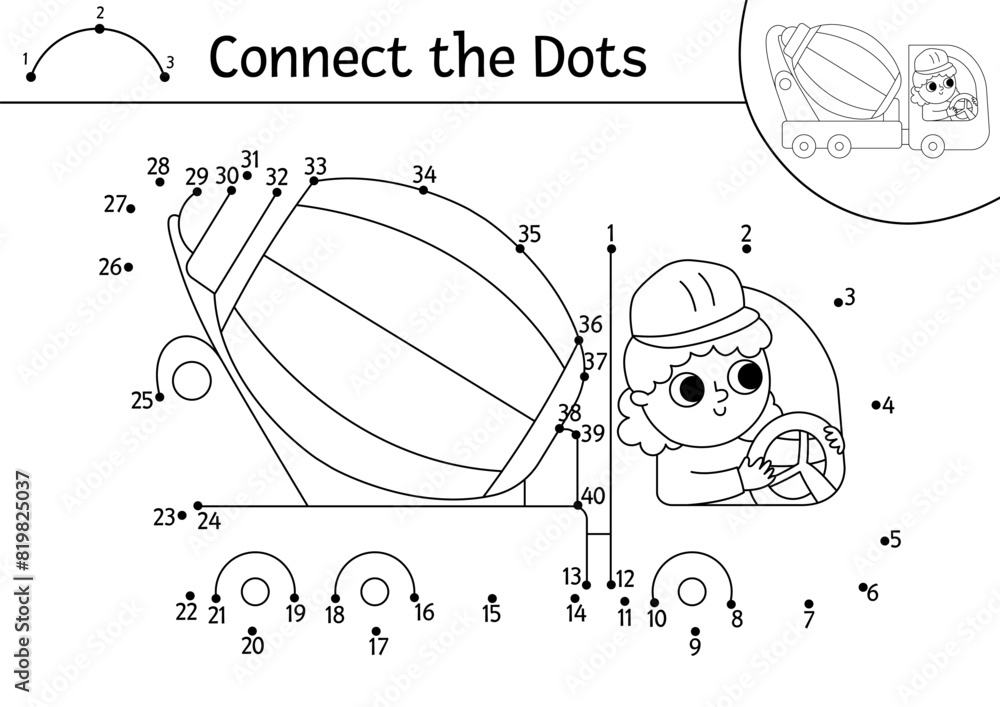 Vector construction site dot-to-dot and color activity with concrete ...