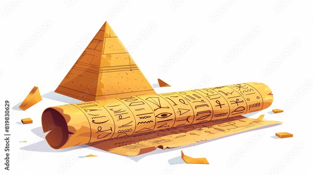 Ancient Egyptian papyrus scroll with pyramid silhouette modern ...