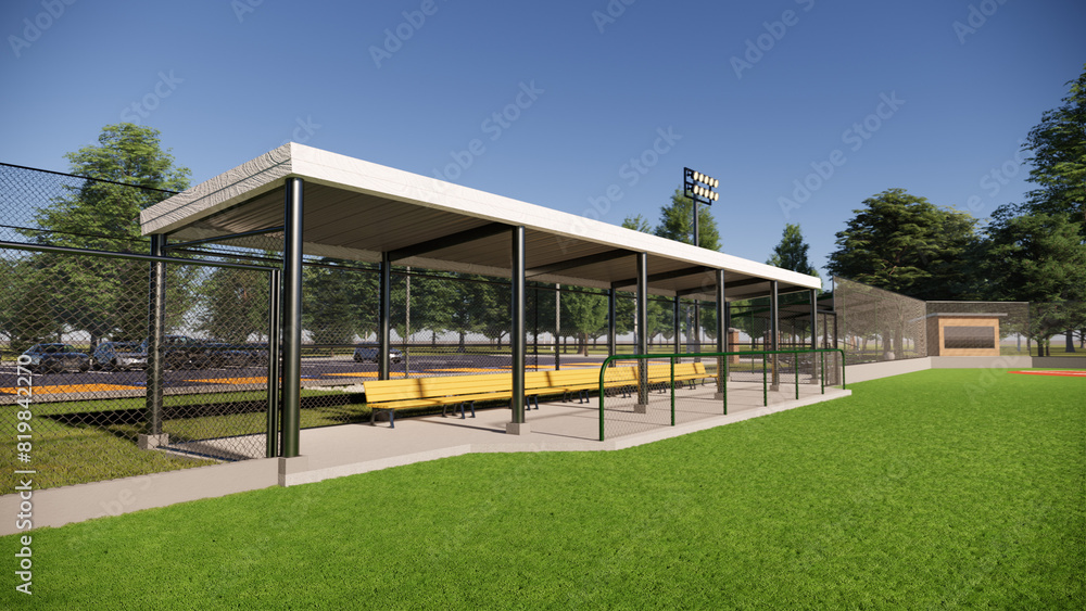 baseball dugout bench in the middle of the forest 3d rendering Stock ...