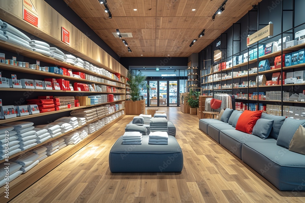 Interior view of Uniqlo store in a shopping mall, Penang Uniqlo Co, Ltd ...