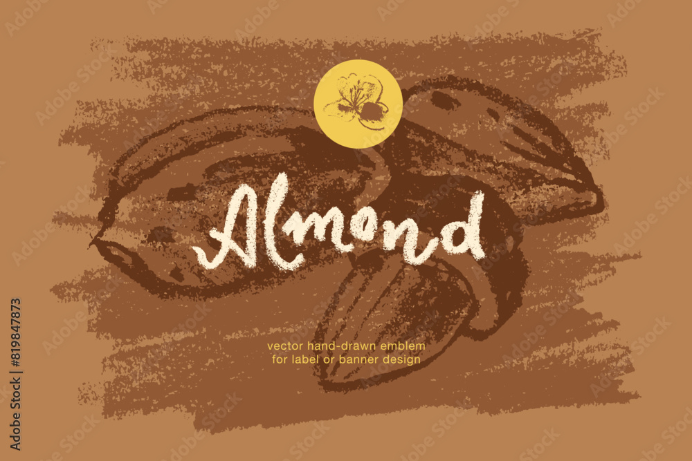 Vector almond emblem design on pencil texture for marzipan packaging ...