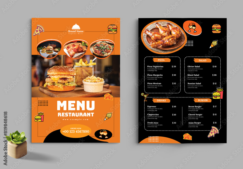 Black And Orange Restaurant Food Menu Layout Stock Template | Adobe Stock