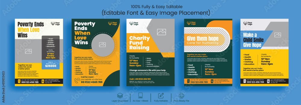 Set of editable print Flyer or poster for Charity flyer, Volunteer ...