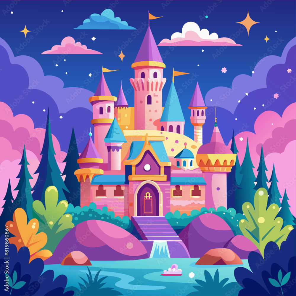 Whimsical fairy tale castle backgrounds with dreamy colors for children ...