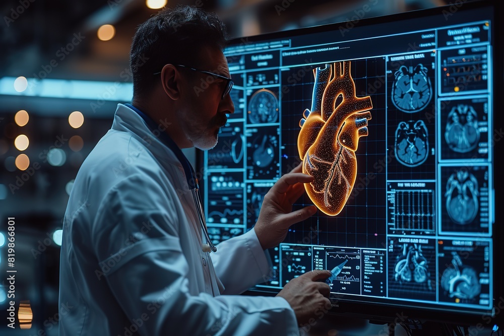 Cardiologist doctor examine patient heart functions and blood vessel on ...