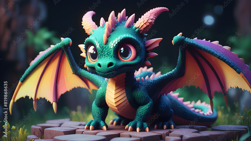 Pixel art dragon, adorable, big eyes, magical and dreamy, blender ...