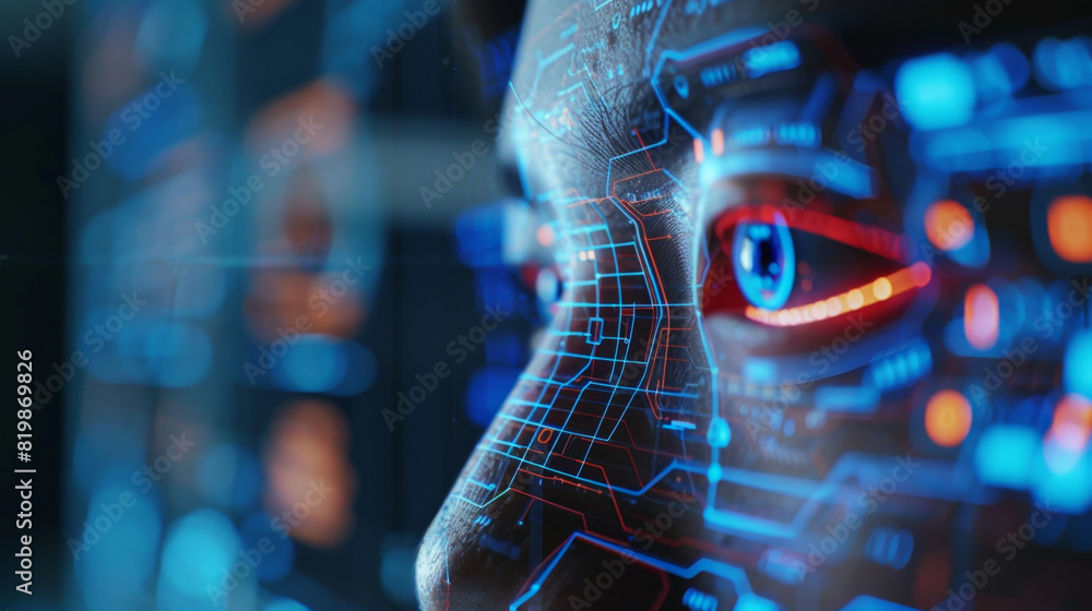 Facial recognition technology interface scanning person's face for ...