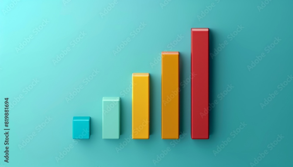 A bar graph with four bars. The bars are blue, green, yellow, and red ...