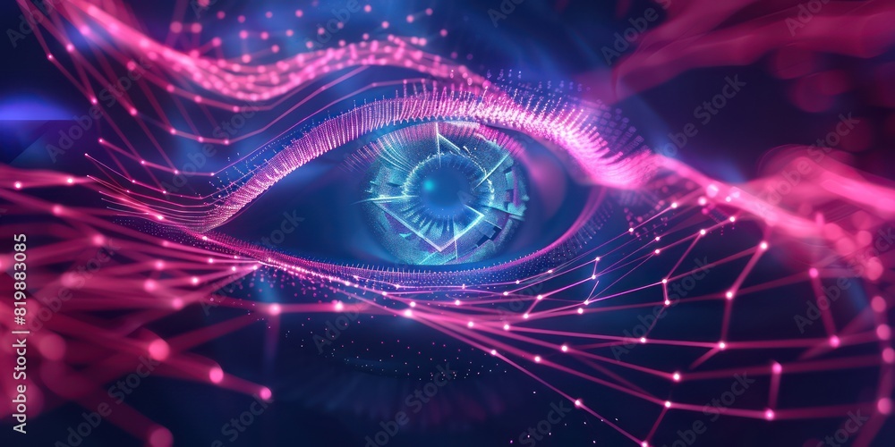Futuristic digital eye wave lines background with a neon color palette ...