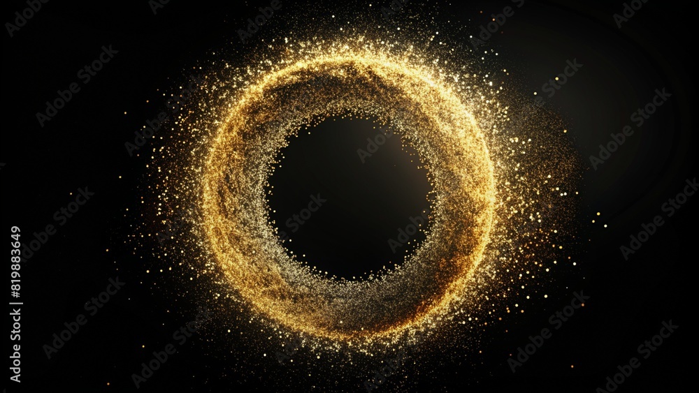Gold sparkle circle of light sparkles and gold splash particles in ...