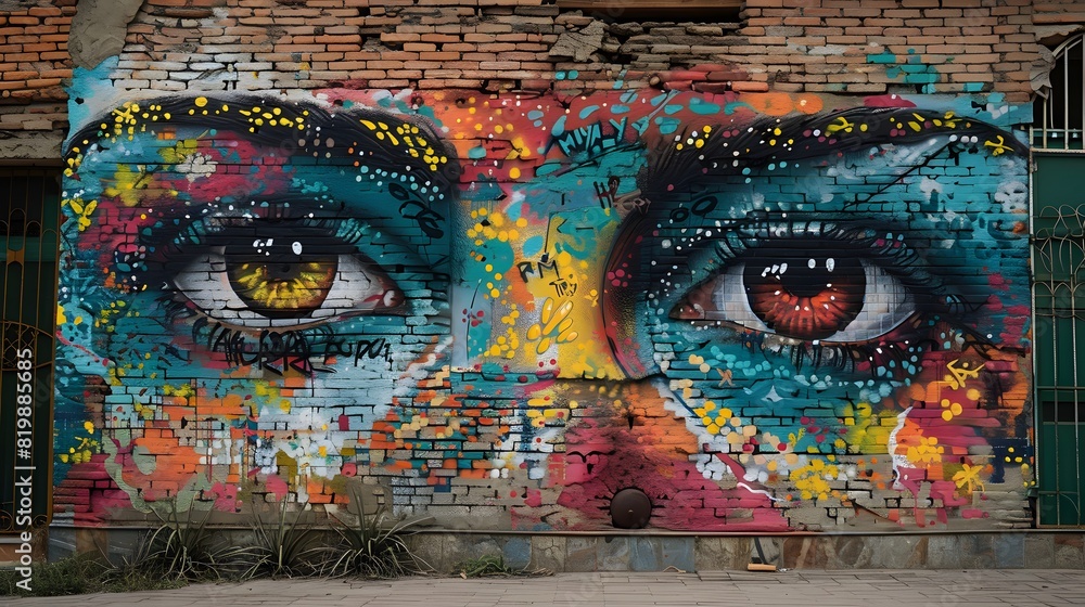 Graffiti mural featuring a close-up of a woman's face with intricate ...