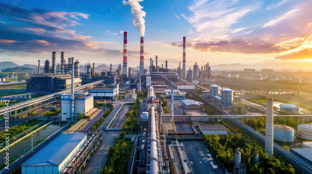 industrial factory park background, realistic image with blue sky Stock ...