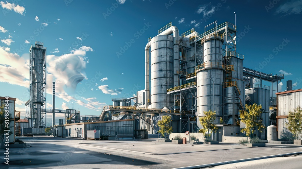 industrial factory park background, realistic image with blue sky Stock ...