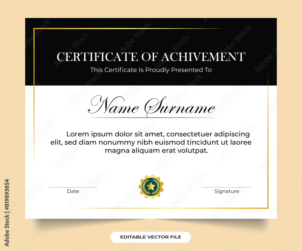 Creative office certificate and honor credential design with Black and ...