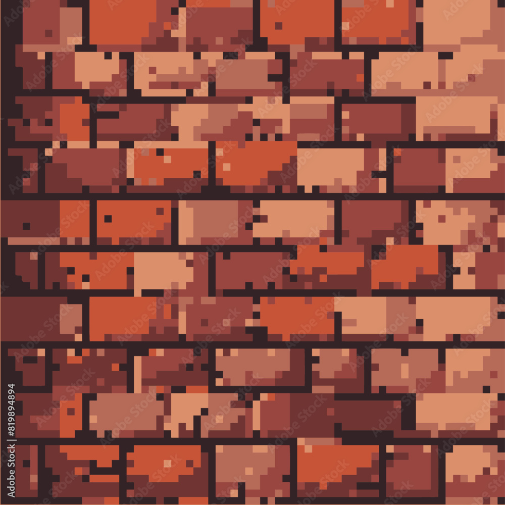 Vector Brick wall pixel blocks background pattern. Retro console game ...