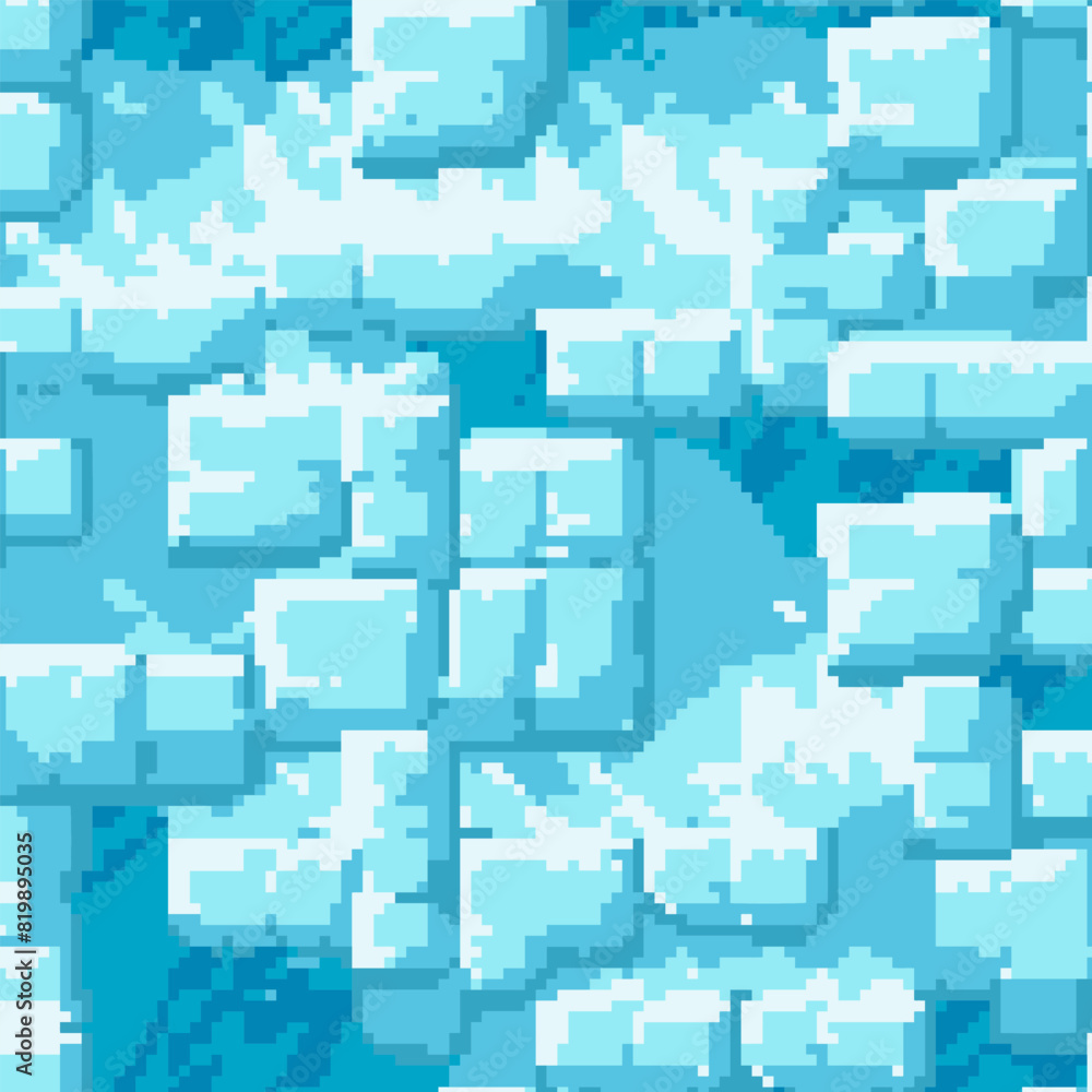 Vector snow, ice and water pixel blocks background pattern. Retro ...