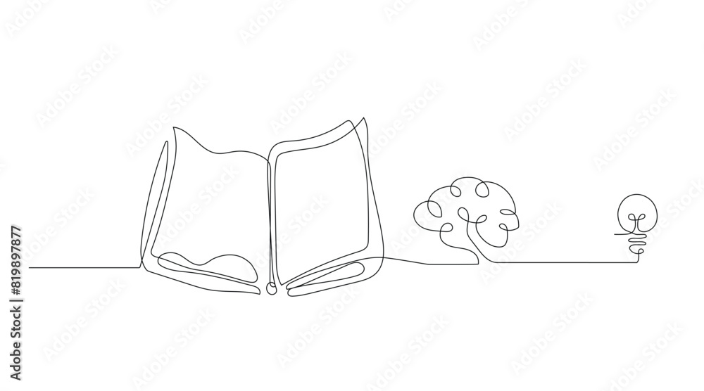 Single one line drawing of open text book for study find idea. Back to ...