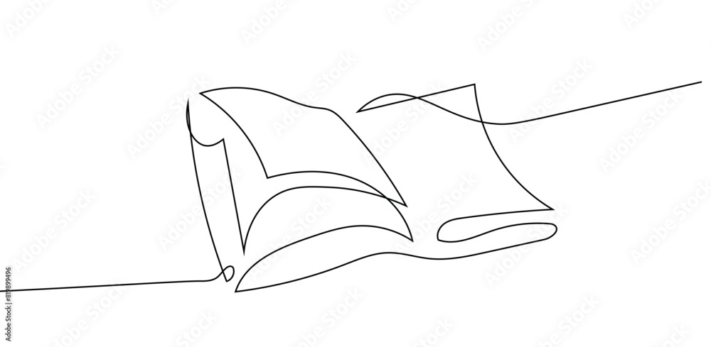 Single one line drawing of open text book for study. Back to school ...