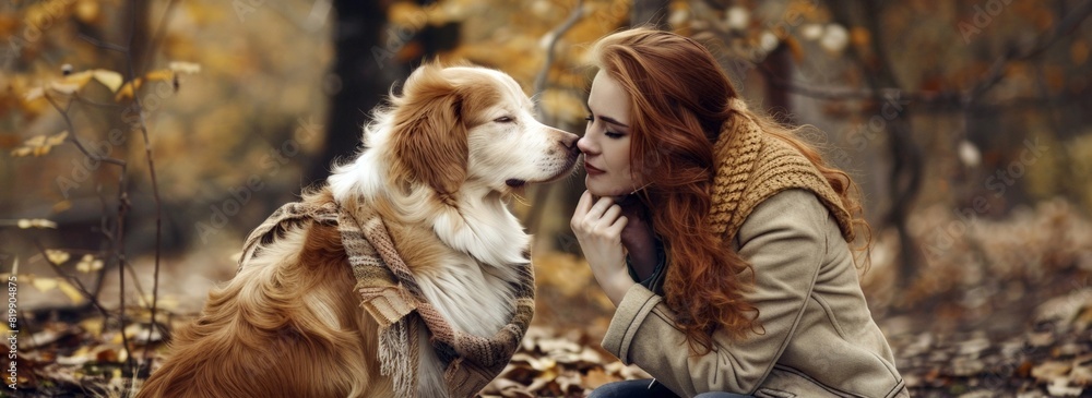 National mutt day. Portrait Female hugging her dog. Tender moment ...
