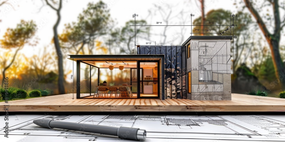 architectural design drawing with measurements of tiny home Stock Photo ...